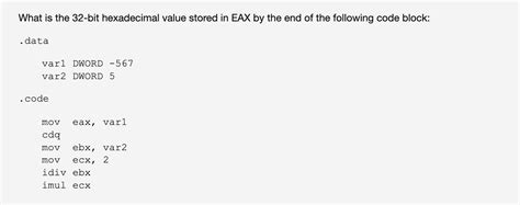 solved what is the 32 bit hexadecimal value stored in eax by