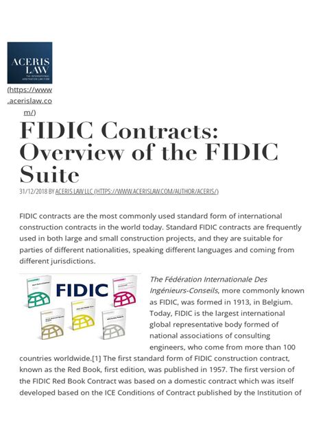 Fidic Contracts Overview Of The Fidic Suite Aceris Law Pdf