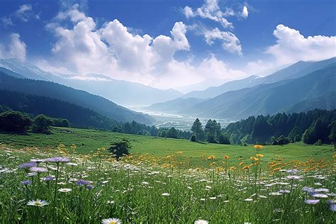 一大片花田 花 庭園 山背景圖片和桌布免費下載