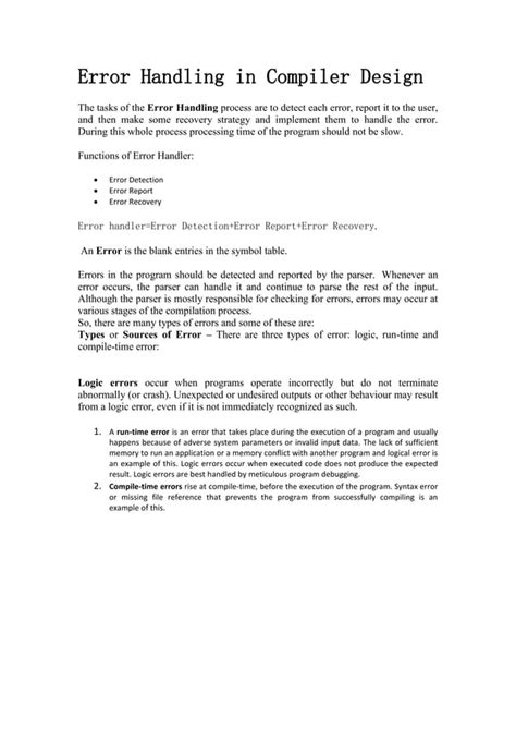 Error Handling In Compiler Design Typeso Doc