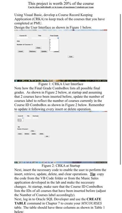 Solved Using Visual Basic Develop A Course Record Keeping