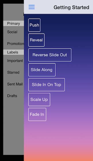 Tksidedrawer Transitions Telerik Ui For Xamarin