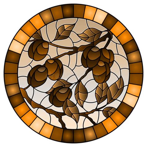 An Illustration In The Style Of A Stained Glass Window With The Branches Of Plum Tree The