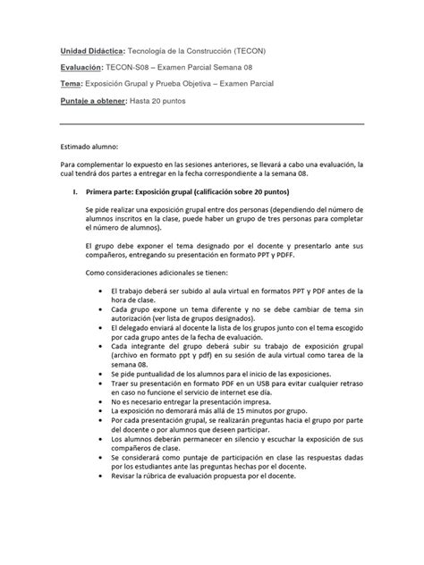 Evaluación Tecon S08 Examen Parcial Semana 08 Pdf Evaluación