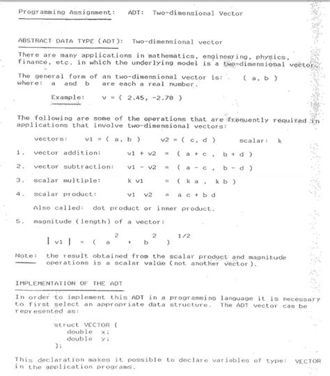 Solved Progr Amming Assignment Adt Two Dimensional Vector
