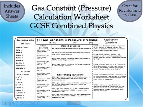Gas Constant Calculation Worksheet With Answers Gcse Triple Physics