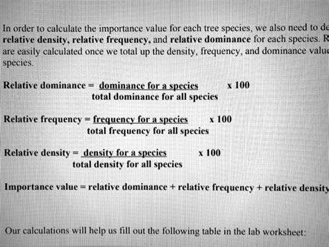 Solved In Order To Calculate The Importance Value For Each Tree Species We Also Need The