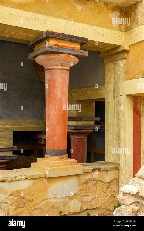 Restored Section Of The Temple Of Knossos A Bronze Age Archaeological Site Near Heraklion In
