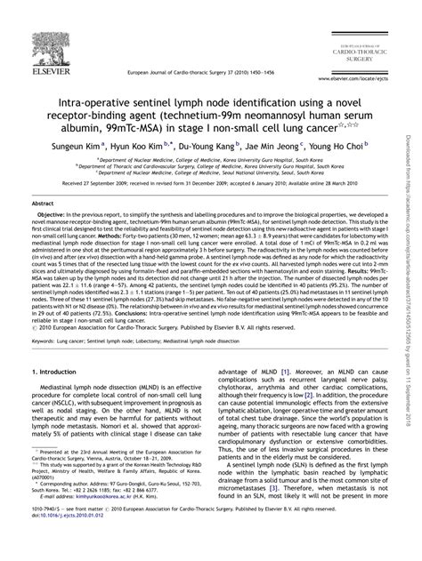 Pdf Intra Operative Sentinel Lymph Node Identification Using A Novel Receptor Binding Agent