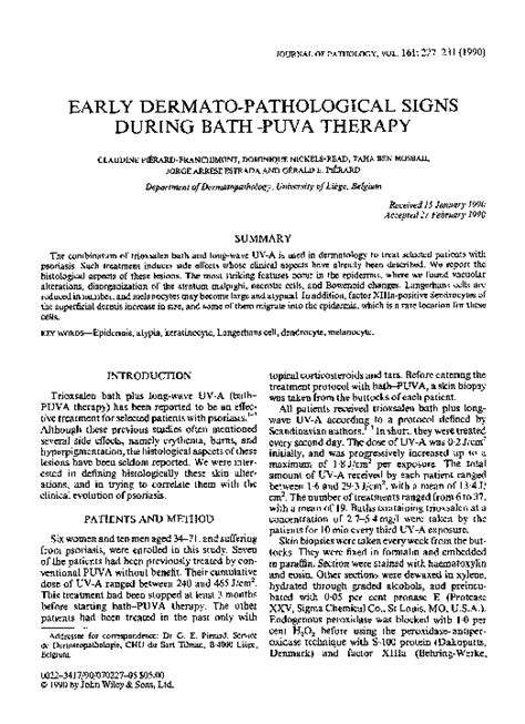 Pdf Early Dermato Pathological Signs During Bath Puva Therapy