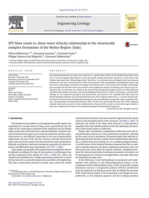 Good Spt Blow Count Vs Shear Wave Velocity R Pdf Sedimentology