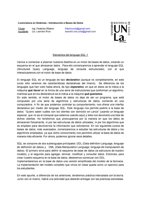 3 elementos del lenguaje sql 1 licenciatura en sistemas