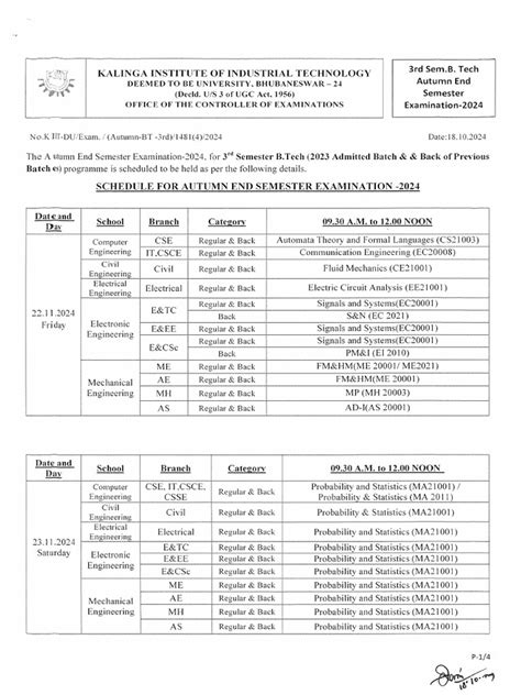 exam schedule b tech 3rd semester pdf