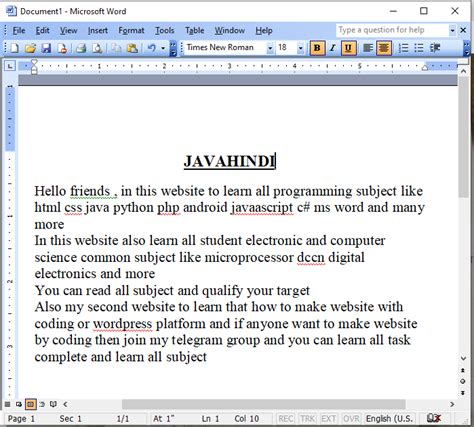 selecting text in MS word in hindi OAT नटस हद म javahindi