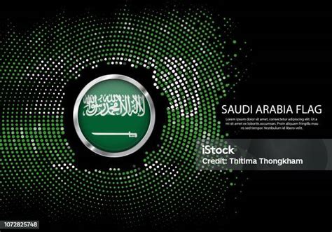 하프톤 그라데이션 템플릿 또는 사우디 아라비아 국기의 라운드 도트 스타일 Led 네온 빛 배경 현대 축구 컵 미래 배경 원 금속에 대 한 플래그의 라운드 벡터입니다 사우디