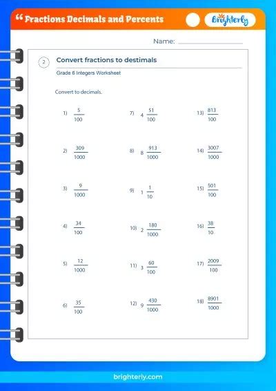 Percents And Fractions Worksheets Equivalent Fractions Decimals