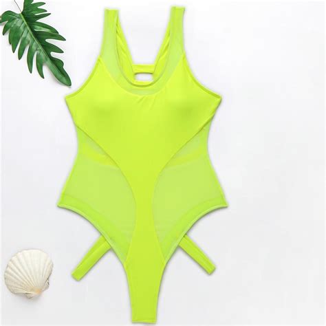 Buy Womens Sexy One Piece High Cut Neon Color Cutout Swimwsuit
