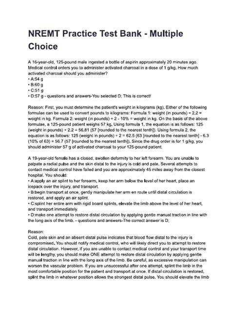 Nremt Practice Test Bank Latest 2024 2025 Update Questions With Verified Answers 100