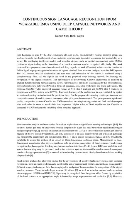Pdf Continuous Sign Language Recognition From Wearable Imus Using