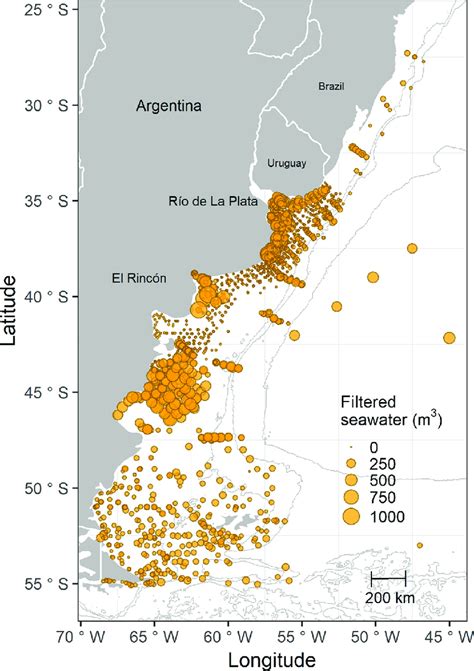 Spatial Distribution Of The Filtered Seawater M 3 Along The