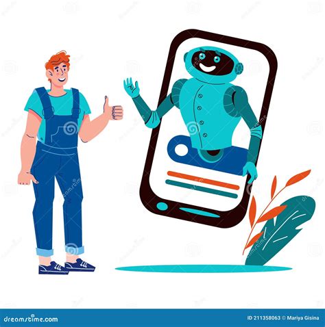Man Talking With Robot Assistant Online Cartoon Vector Illustration Isolated Stock Vector