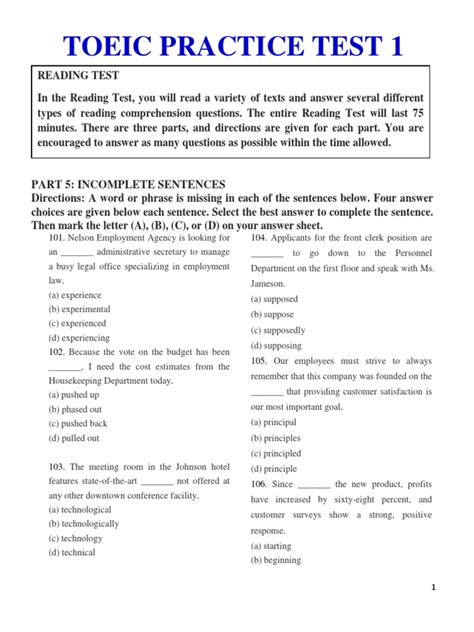 Toeic Practice Test 1 Pdf Employment Internet Toeic Practice Test 1 Pdf Employment Internet