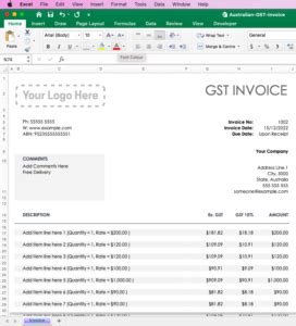 Australian GST Invoice Excel Google Sheets GS Invoice