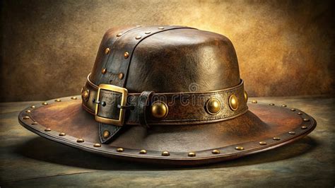 Medieval Style Leather Hat With Golden Buckles Medieval Leather Hat