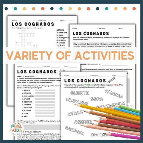 Spanish Cognates Activity Packet Or Sub Plans Los Cognados Tpt