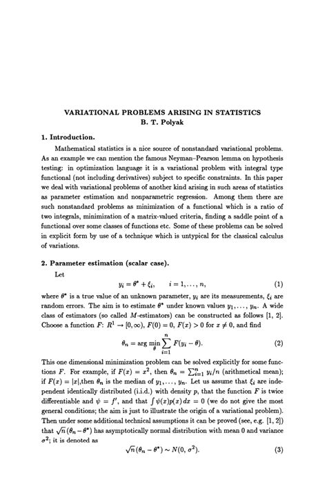 Pdf Variational Problems Arising In Statistics