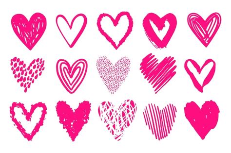 손으로 그린 심장 일러스트레이션 세트 프리미엄 벡터