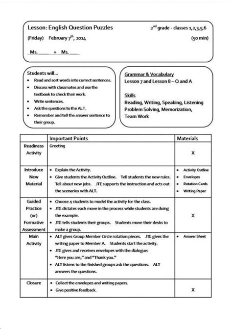 20 1st Grade Lesson Plan Template Simple Template Design