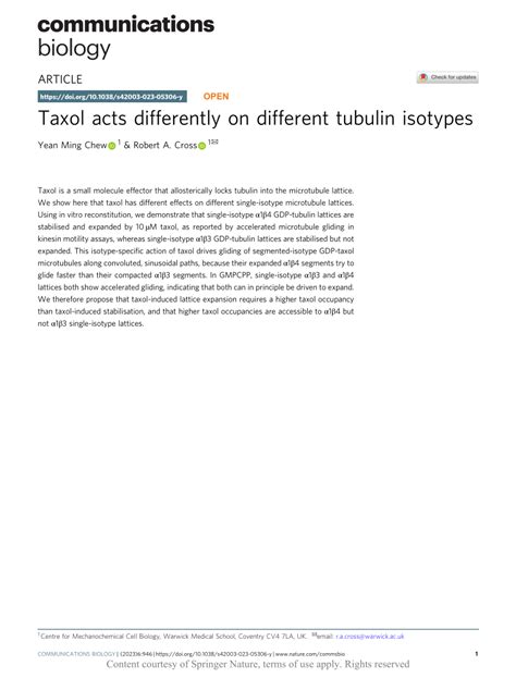 pdf taxol acts differently on different tubulin isotypes