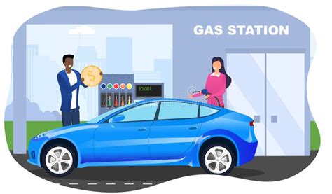 Couple Filling Their Car At A Gas Station Stock Vector Illustration