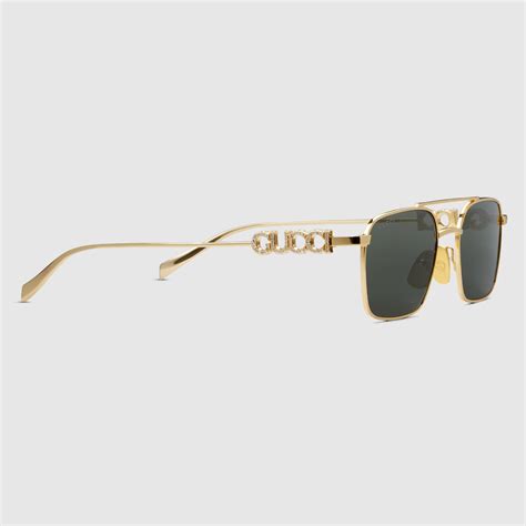Rectangular Frame Sunglasses In Yellow Gold Toned Gucci® Ae