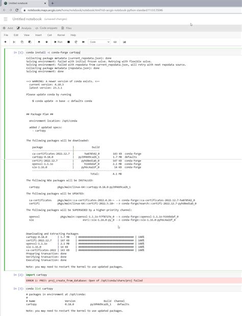 unable to install cartopy in online notebook esri community