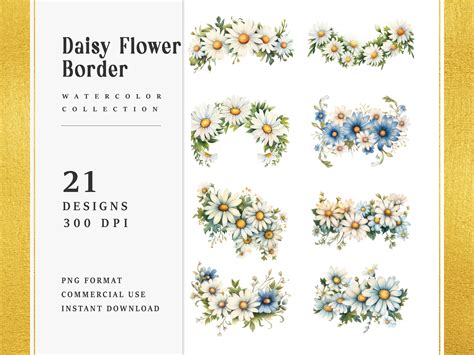 Daisy Flower Border Clip Art Daisy Flower Watercolor Clipart Daisy