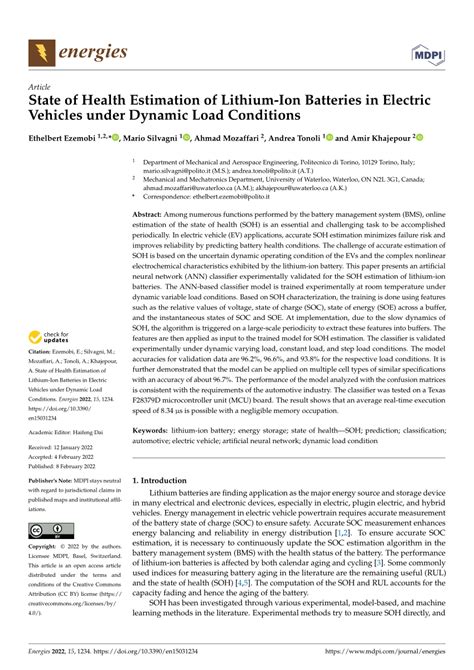 Pdf State Of Health Estimation Of Lithium Ion Batteries In Electric Vehicles Under Dynamic