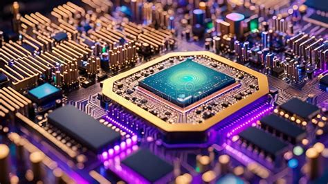 Closeup Of Microprocessor On Circuit Board Showing Technology And