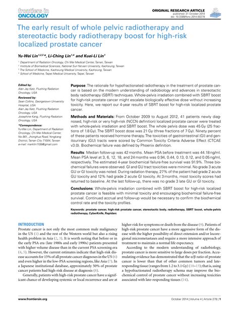 Pdf The Early Result Of Stereotactic Body Radiation Therapy Boost For High Risk Localized