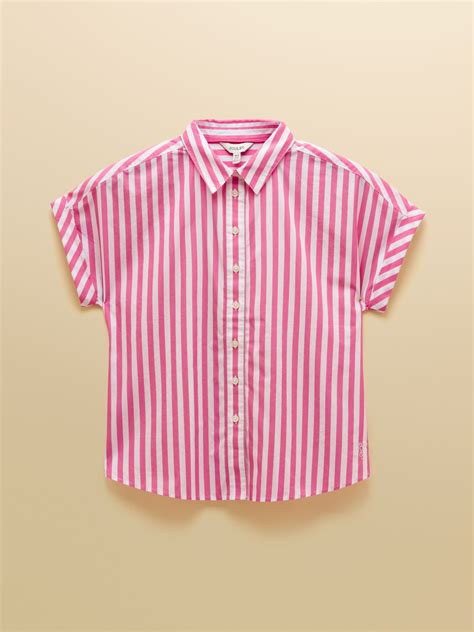 Kiera Pink Striped Short Sleeve Relaxed Fit Shirt Joules