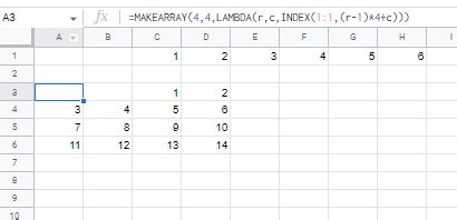 Google Sheet Transform A Row Of Cells To A Matrix Of Cells Stack Overflow