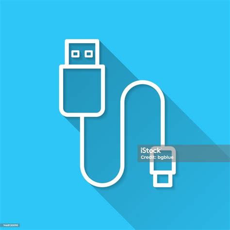 Usb 케이블 파란색 배경에 아이콘 긴 그림자가 있는 평면 디자인 교환에 대한 스톡 벡터 아트 및 기타 이미지 교환 3차원 형태 Usb 메모리 Istock