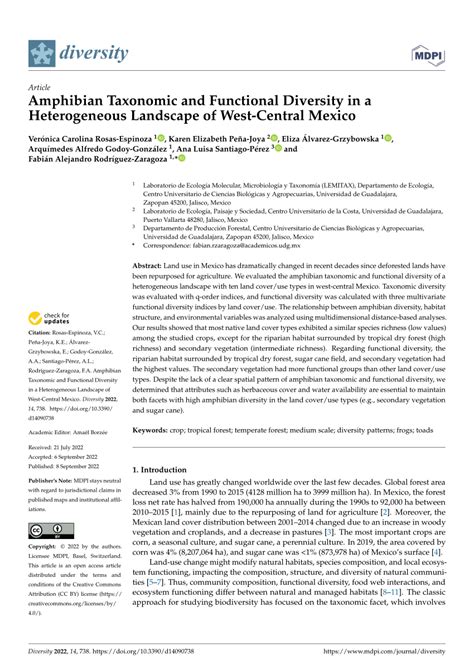 Pdf Amphibian Taxonomic And Functional Diversity In A Heterogeneous Landscape Of West Central