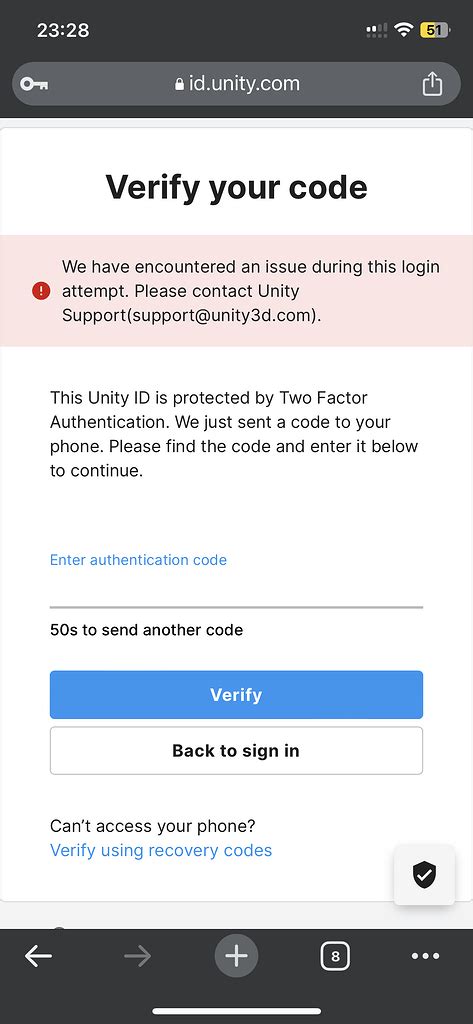 2 Factor Code Isnt Received Gives Error Unity Services Unity