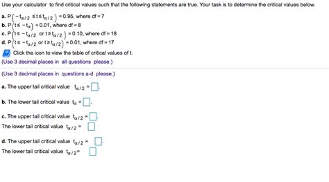 Solved Use Your Calculator To Find Critical Values Such That Chegg Com