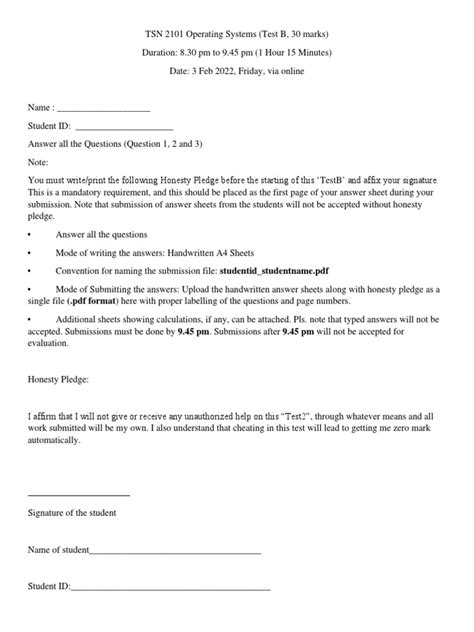 Operating Systems Test Paper Pdf Pointer Computer Programming