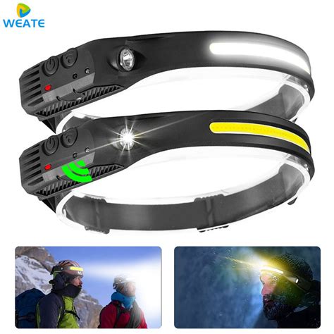 센서 헤드램프 COB LED 헤드 램프 손전등 USB 충전식 헤드 토치 가지 조명 모드 내장 배터리 헤드 라이트 AliExpress