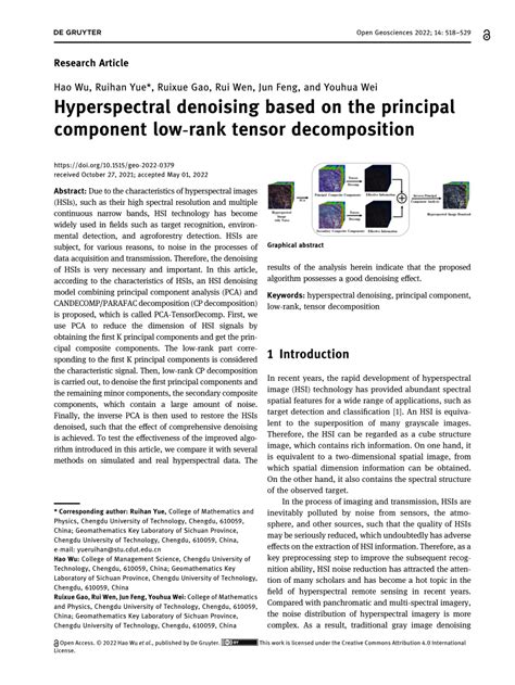 Pdf Hyperspectral Denoising Based On The Principal Component Low Rank Tensor Decomposition