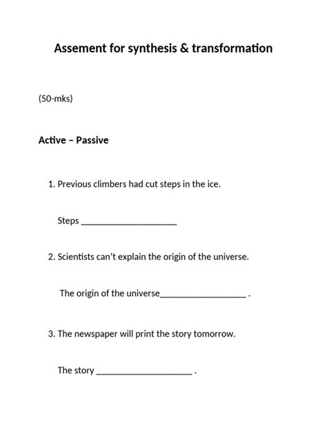 Assement For Synthesis And Transformation Pdf